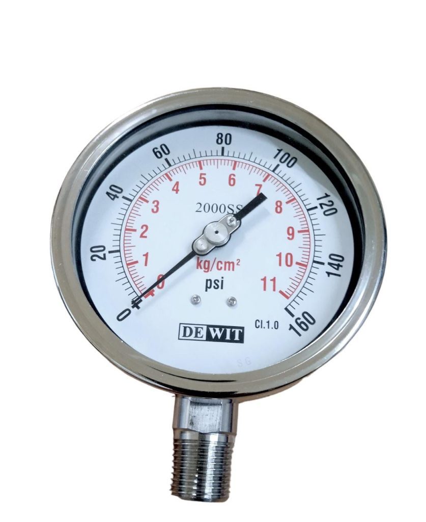 MANOMETRO DEWIT, CARATULA DE 4" OD CONEXION INFERIOR ACERO INOXIDABLE 1/2" NPT, RANGO DE 0-150 ...