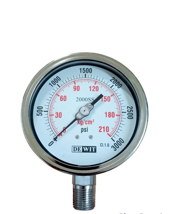 MANOMETRO DEWIT, CARATULA DE 4" OD CONEXION INFERIOR ACERO INOXIDABLE 1/2" NPT, RANGO DE 0-3000 ...