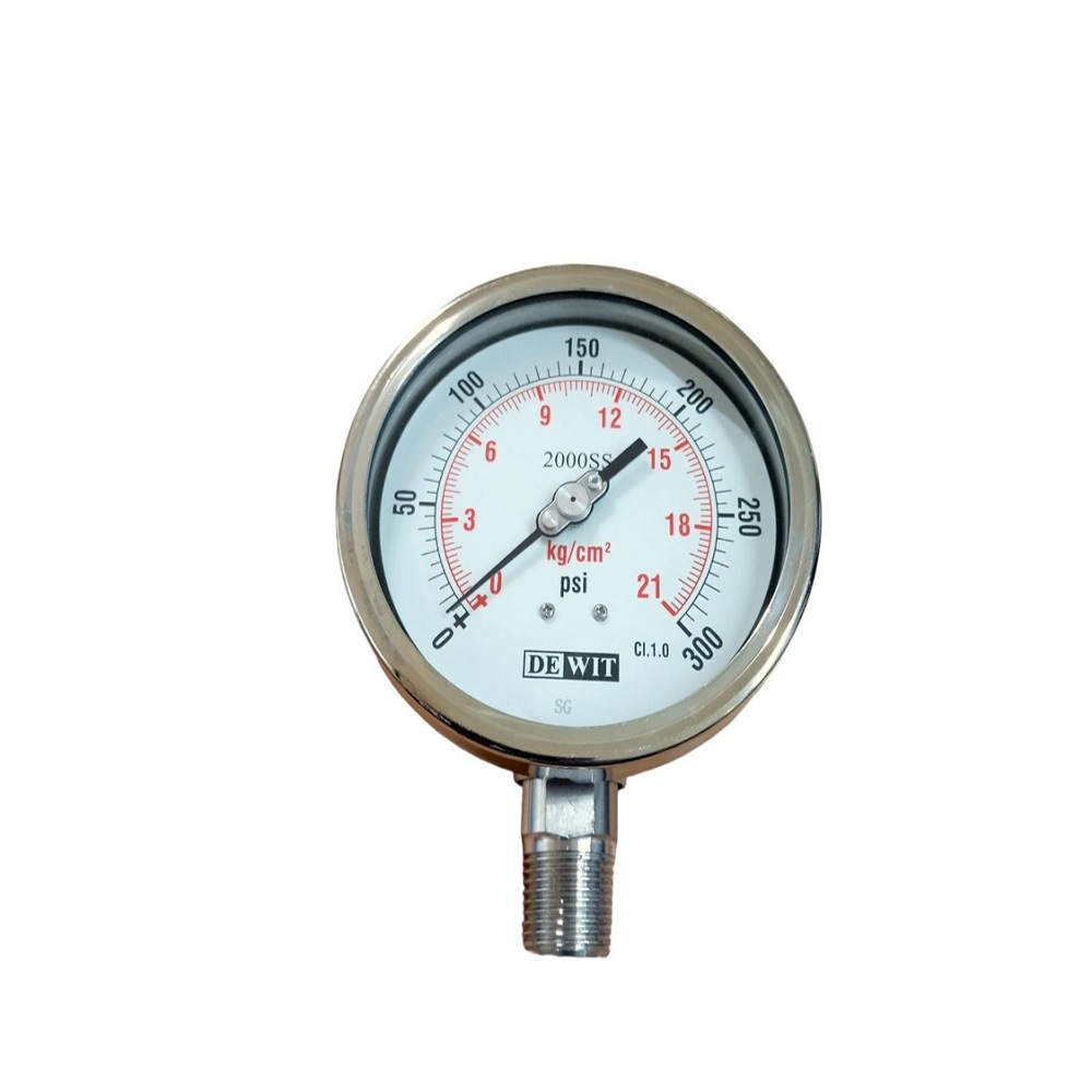 MANOMETRO DEWIT, CARATULA DE 4" OD CONEXION INFERIOR ACERO INOXIDABLE 1/2" NPT, RANGO DE 0-300 ...