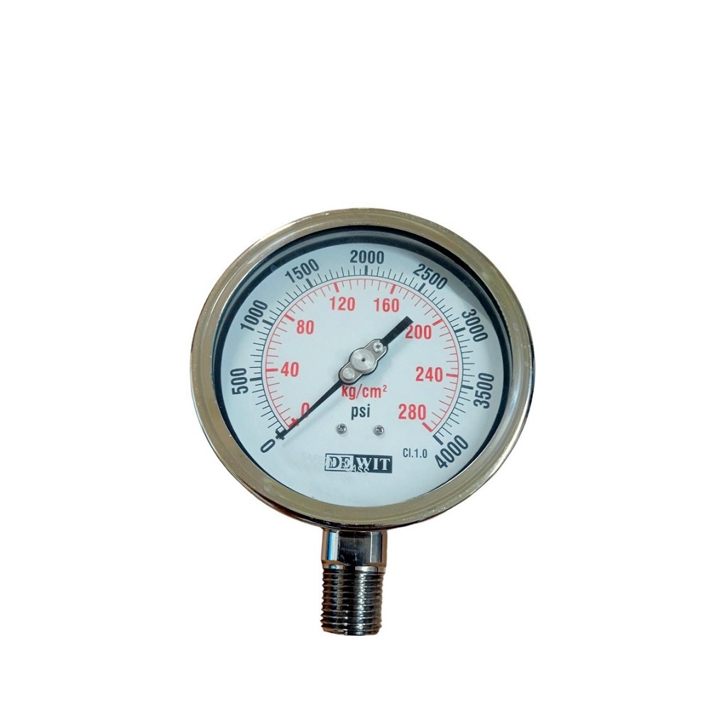 MANOMETRO DEWIT, CARATULA DE 4" OD CONEXION INFERIOR ACERO INOXIDABLE 1/2" NPT, RANGO DE 0-4000 ...