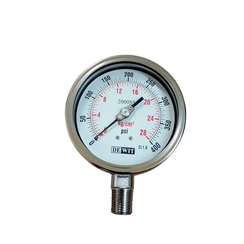 MANOMETRO DEWIT, CARATULA DE 4" OD CONEXION INFERIOR ACERO INOXIDABLE 1/2" NPT, RANGO DE 0-400 ...