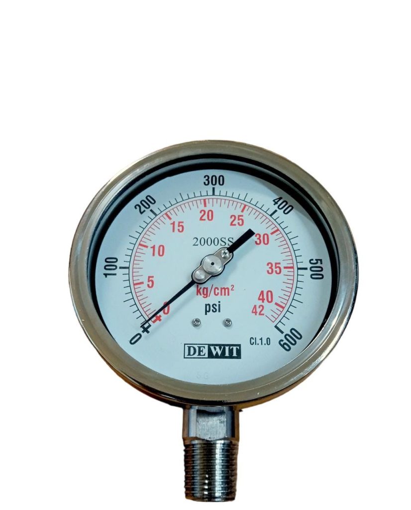 MANOMETRO DEWIT, CARATULA DE 4" OD CONEXION INFERIOR ACERO INOXIDABLE 1/2" NPT, RANGO DE 0-600 ...