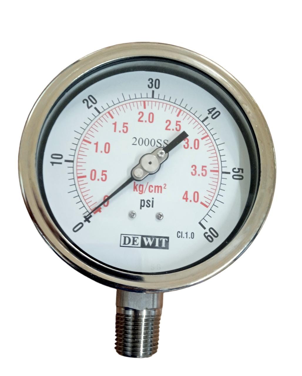 MANOMETRO DEWIT, CARATULA DE 4" OD CONEXION INFERIOR ACERO INOXIDABLE 1/2" NPT, RANGO DE 0-60 ...