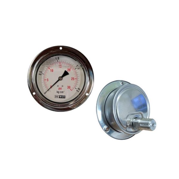 MANOMETRO DEWIT, CARATULA DE 4" OD CONEXION POSTERIOR ACERO INOXIDABLE 1/2" NPT, RANGO DE 0-30 ...