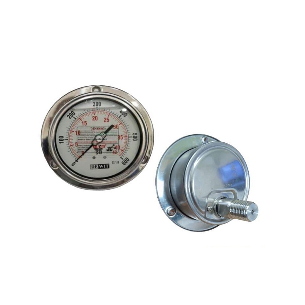 MANOMETRO DEWIT, CARATULA DE 4" OD CONEXION POSTERIOR ACERO INOXIDABLE 1/2" NPT, RANGO DE 0-600 ...