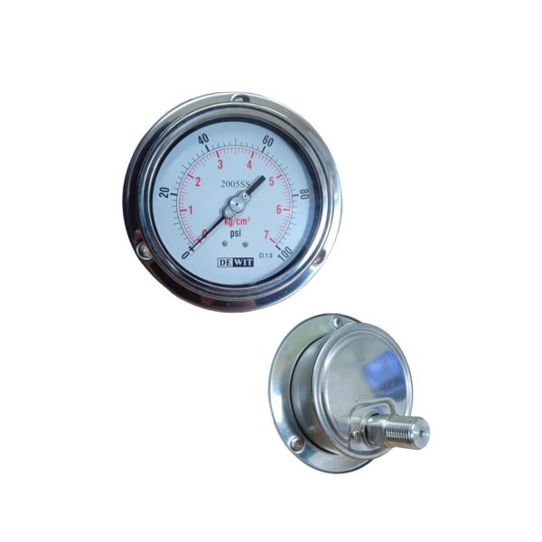 MANOMETRO DEWIT, CARATULA DE 4" OD CONEXION POSTERIOR ACERO INOXIDABLE 1/2" NPT, RANGO DE 0-100 ...