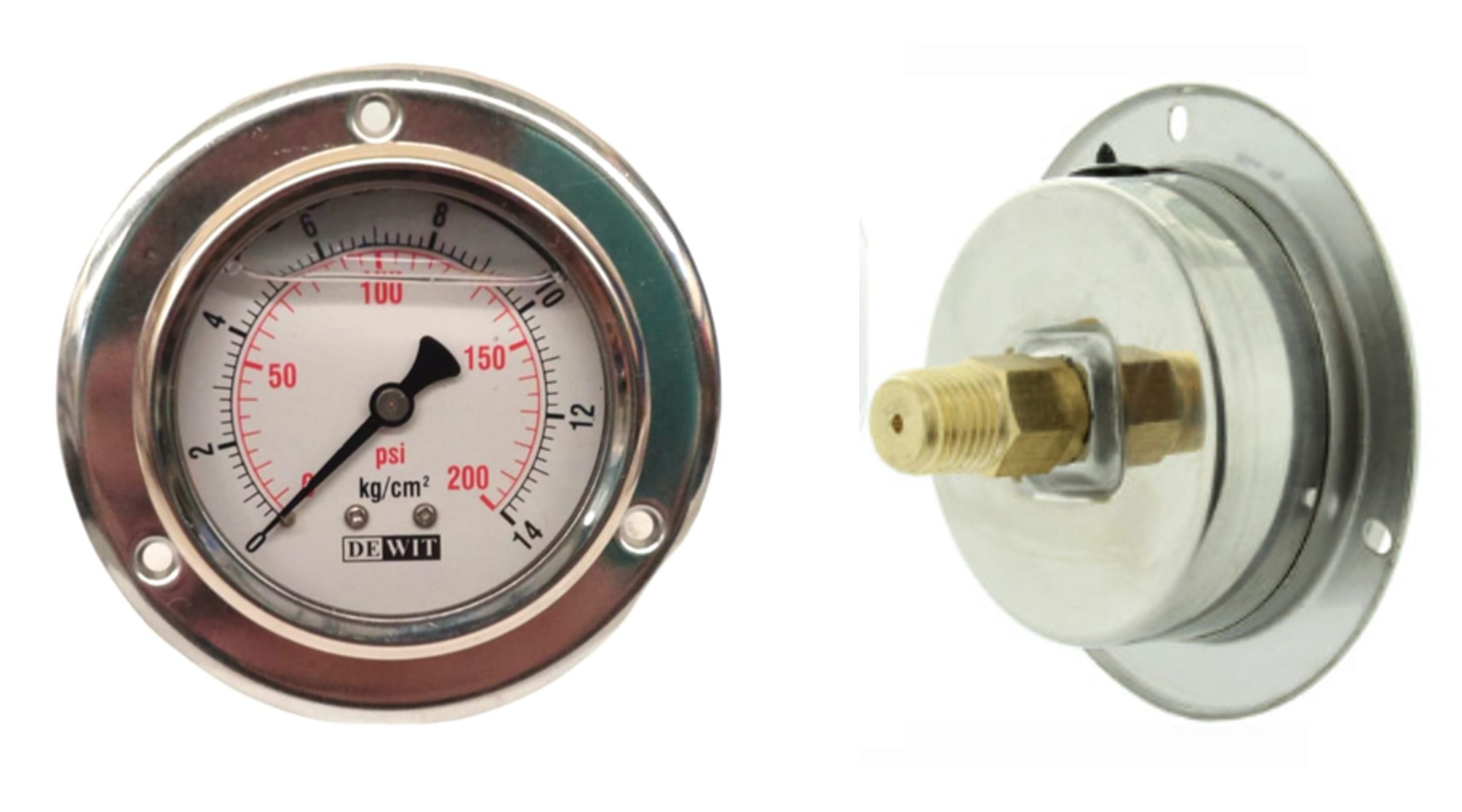 Man?metro Dewit, caratula de 2 1/2" OD conexi?n Posterior de bronce 1/4" NPT, rango de 0-200 PSI ...