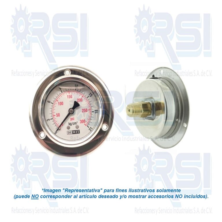 MANOMETRO DEWIT, CARATULA DE 2 1/2" OD CONEXION POSTERIOR DE BRONCE 1/4" NPT, RANGO DE 0-300 PSI ...