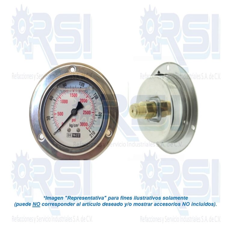 MANOMETRO DEWIT, CARATULA DE 2 1/2" OD CONEXION POSTERIOR DE BRONCE 1/4" NPT, RANGO DE 0-3000 ...